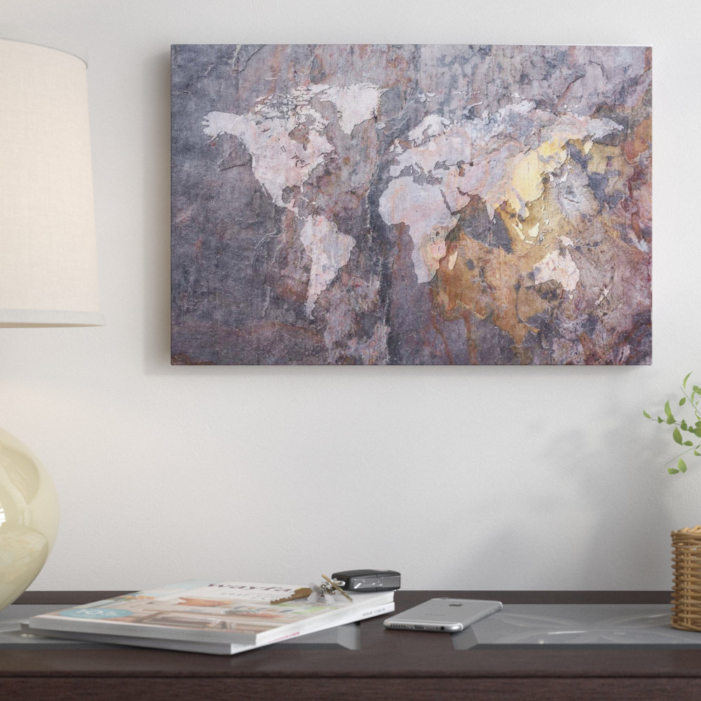 East Urban Home 'World Map on Stone Background' Graphic Art Print ...