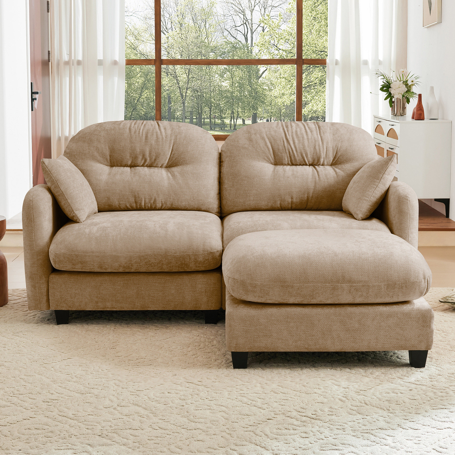 Latitude Run® 2 Chenille L-shaped Couch With , Ergonomic Curve, High ...