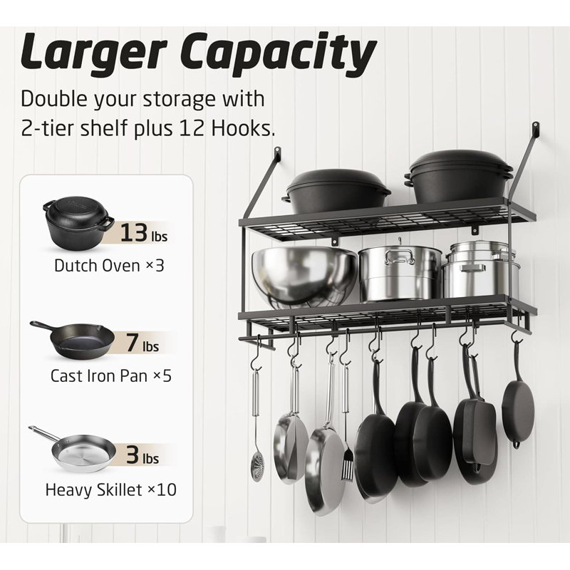 Mint Pantry® Metal Rectangle Wall Mounted Pot Rack | Wayfair