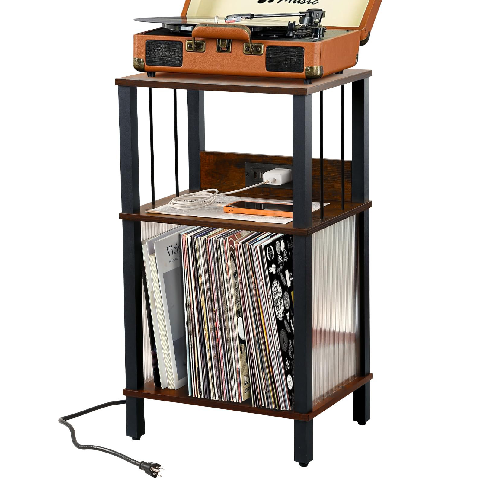 17 Stories Record Player Stand With Charging Station | Wayfair