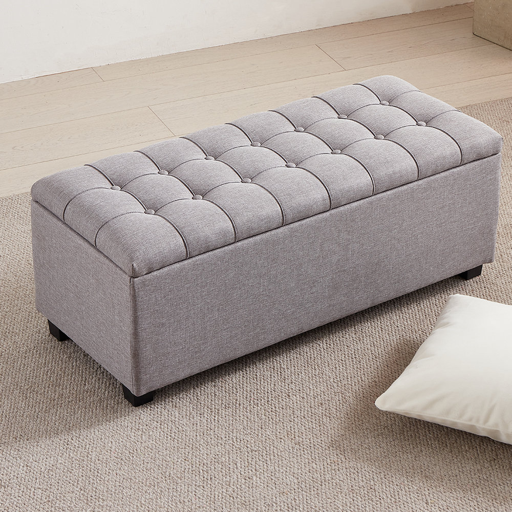 Ebern Designs Upholstered Storage Bench flip top ottoman pillow ...