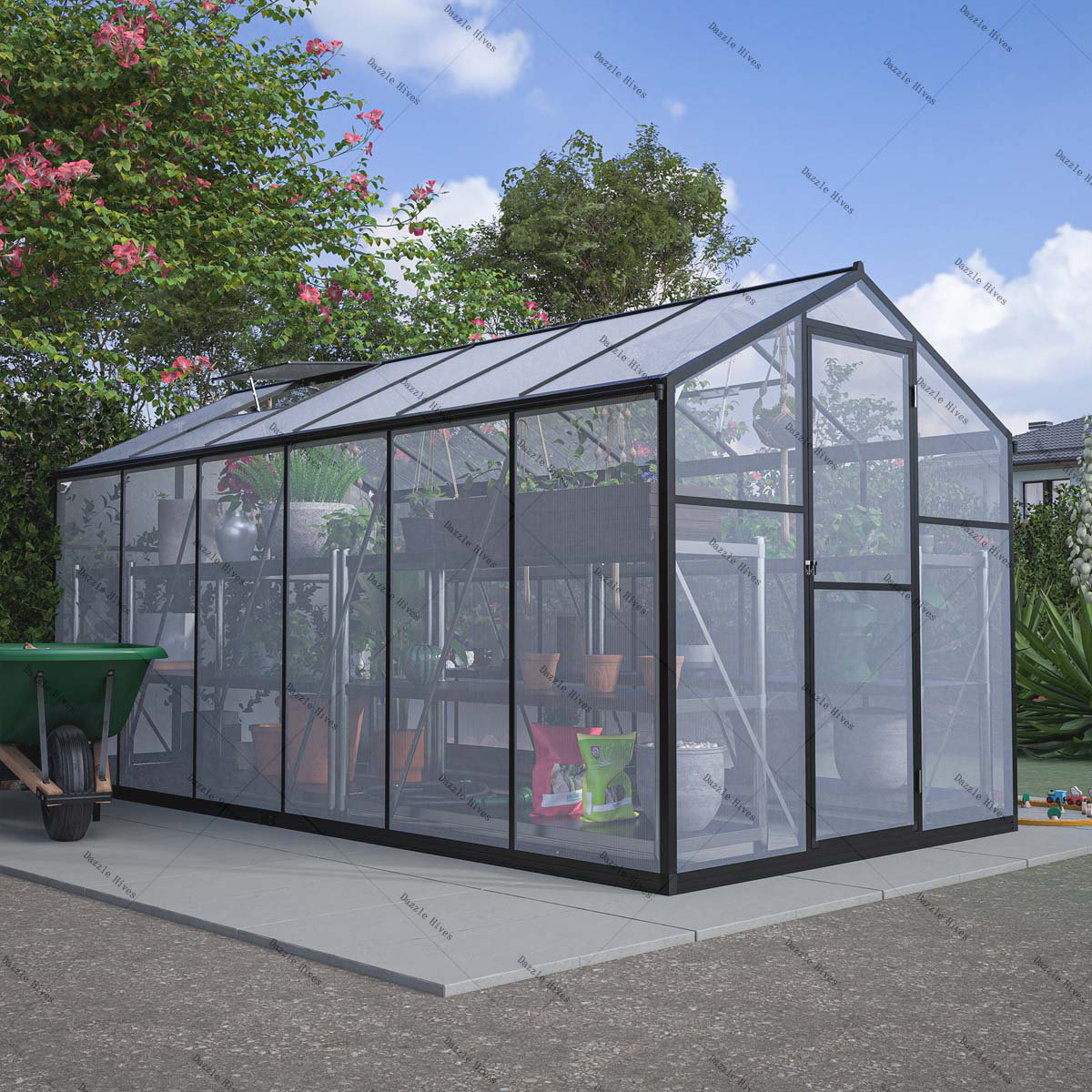 Dazzle Hives Polycarbonate Greenhousehouse with Double Flush Door, Rain ...