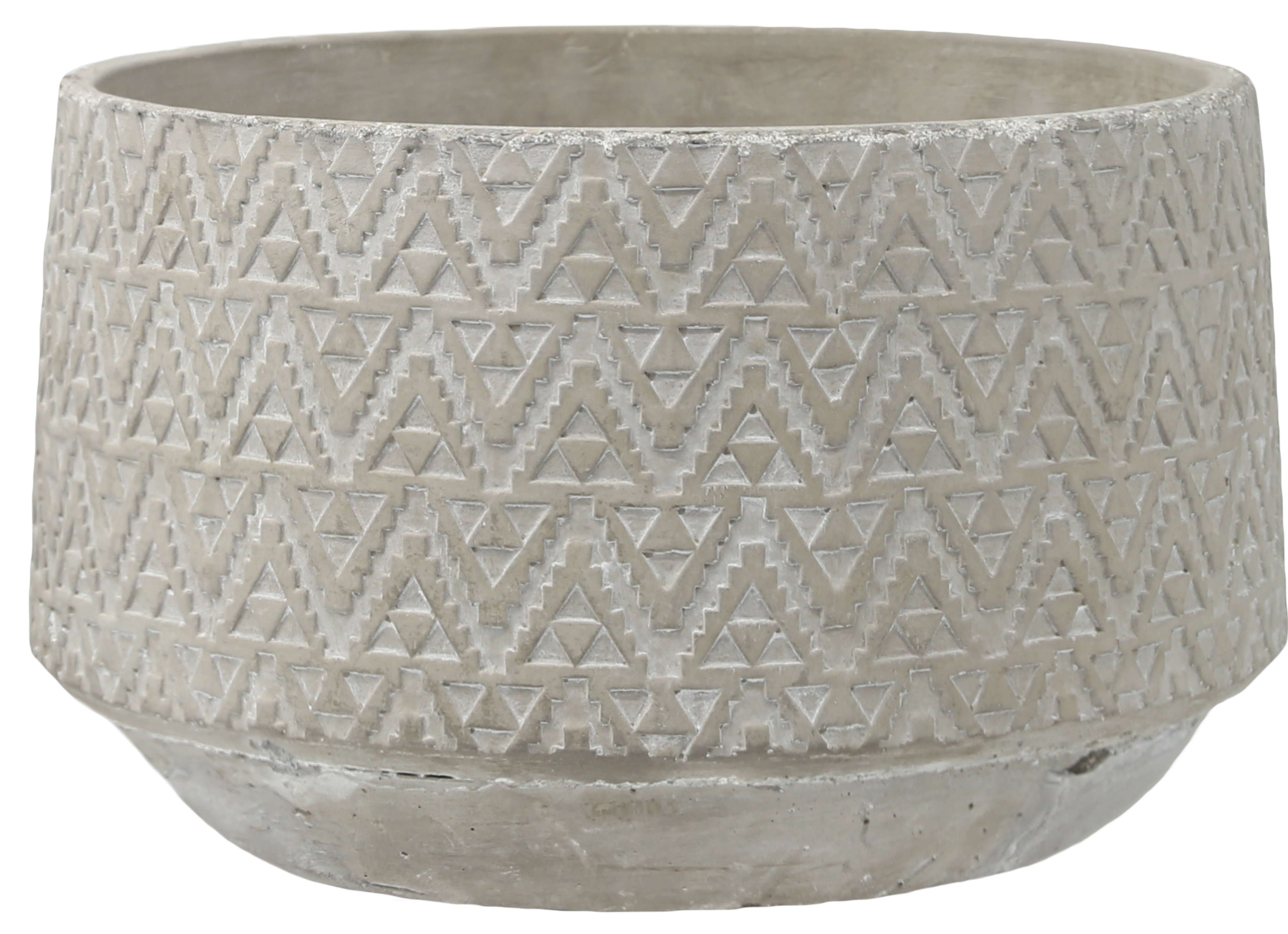 Union Rustic Cement Round Pot With Embossed Triangular Tribal Pattern ...