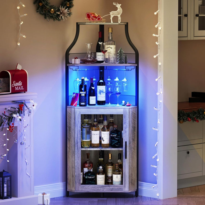 17 Stories Corner Bar Cabinet with LED Lights | Wayfair