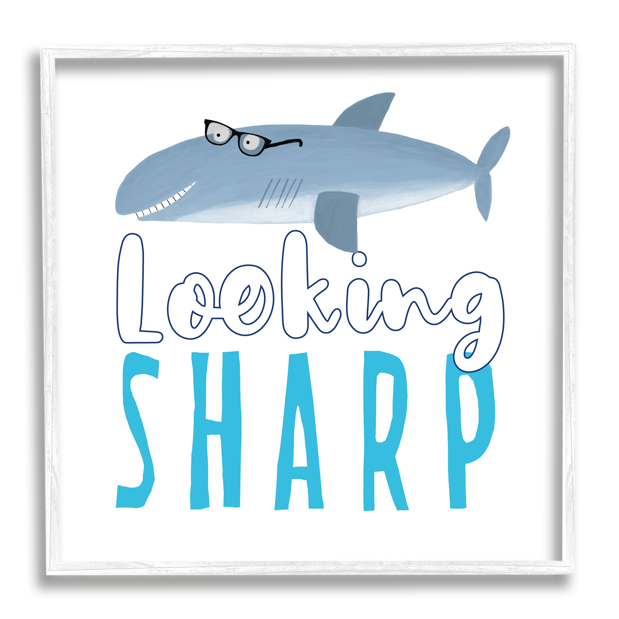 Mason & Marbles Shark In Glasses Phrase Framed Giclee Art Design By ...
