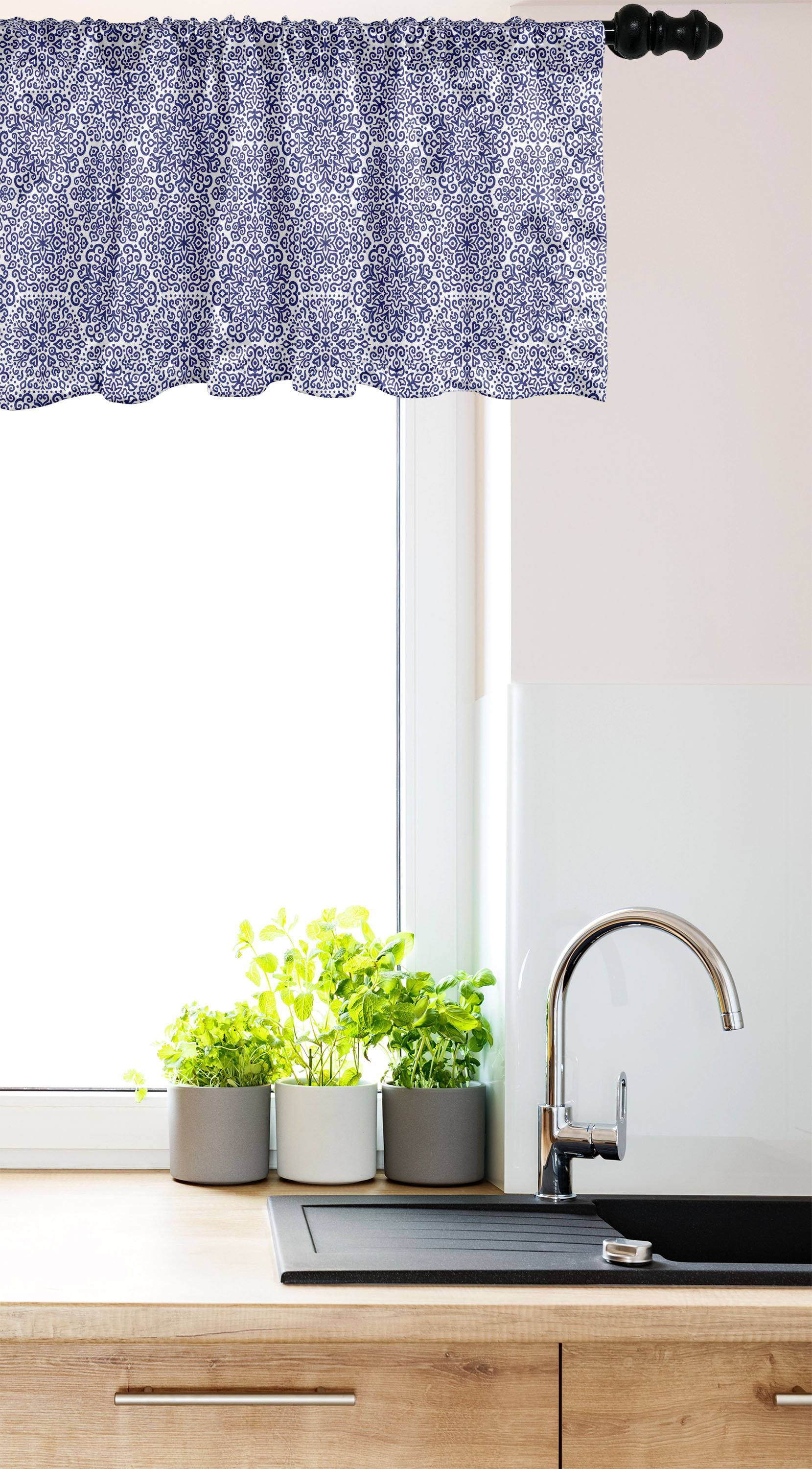 Ambesonne Russian Valance Pack of 2 Blooms Hearts Indigo and White ...