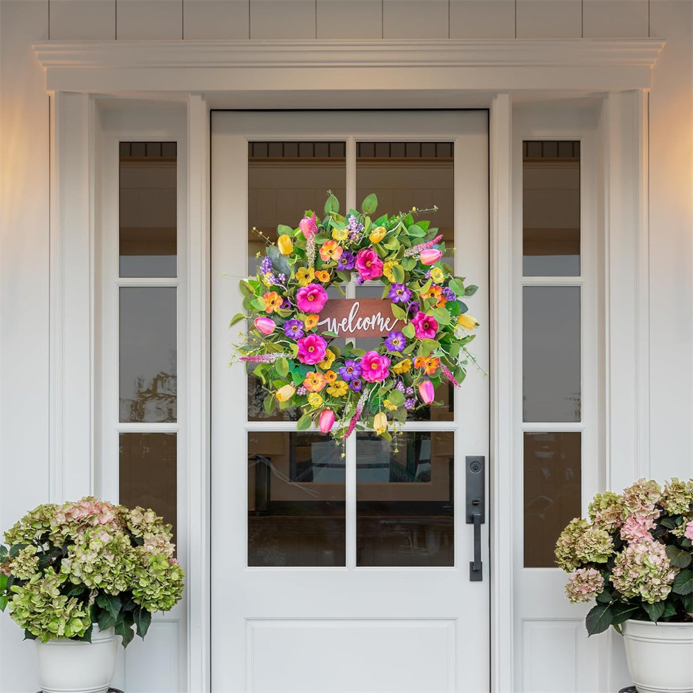 One Allium Way® Spring Wreaths For Front Door Outside,24 Inch Summer ...