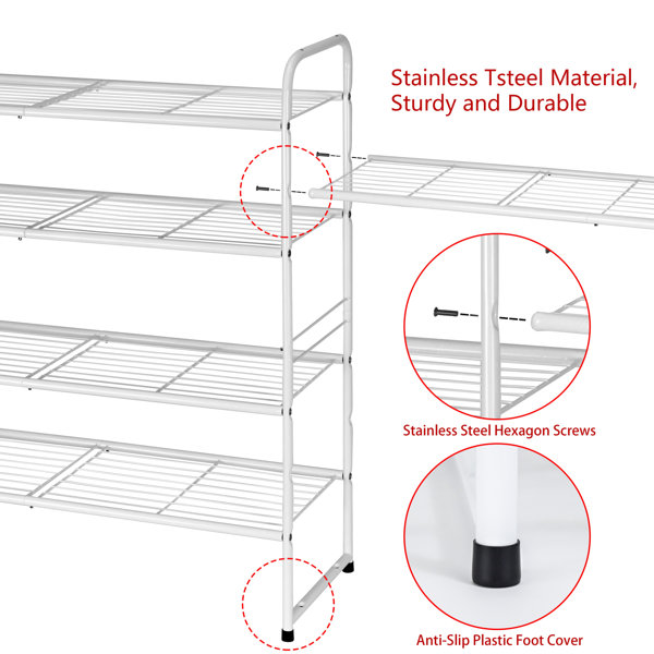 Rebrilliant 32'' Wide 4-Tier Wire Shoe Rack for Closet, Stackable and ...