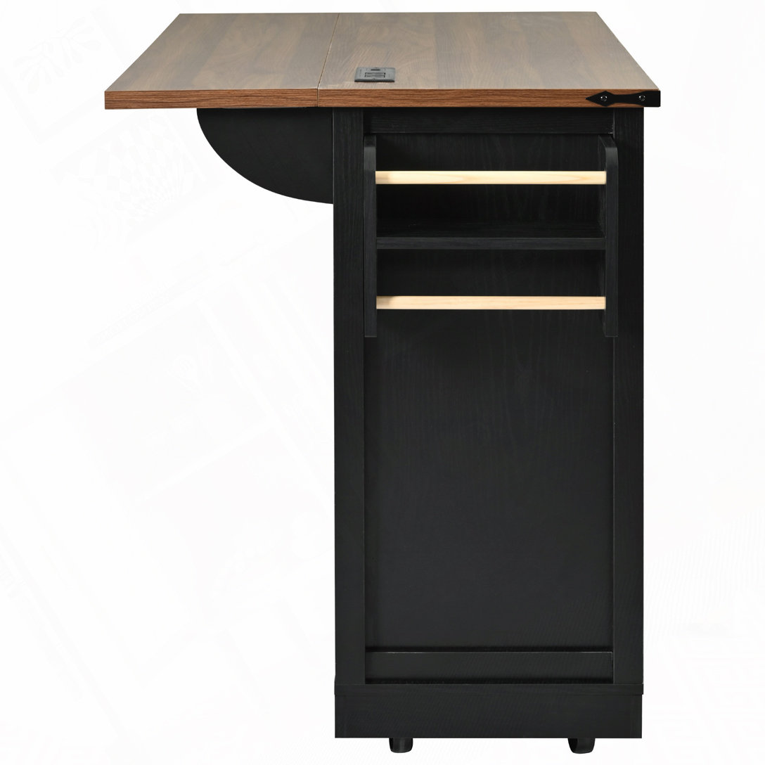 Gracie Oaks 53.7" Farmhouse Kitchen Island with Power Outlet, 2 Sliding ...