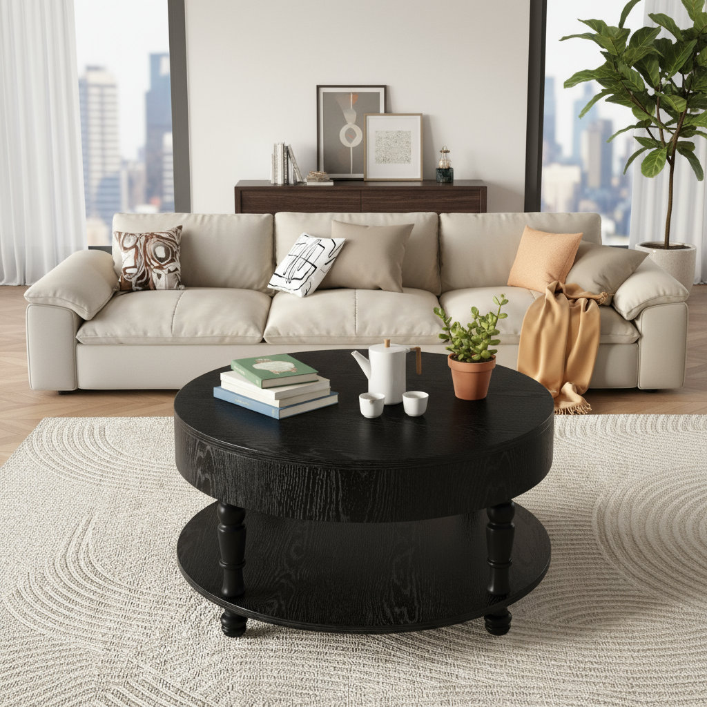 Latitude Run® Modern Round Double-Layer Coffee Table, Walnut With ...