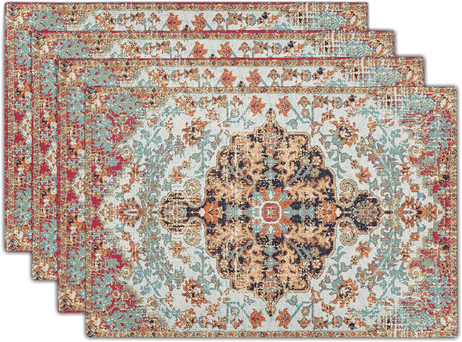 Passetas Ethnic Boho Placemats Set Of 4 Bohemian Carpet Vintage Coral ...