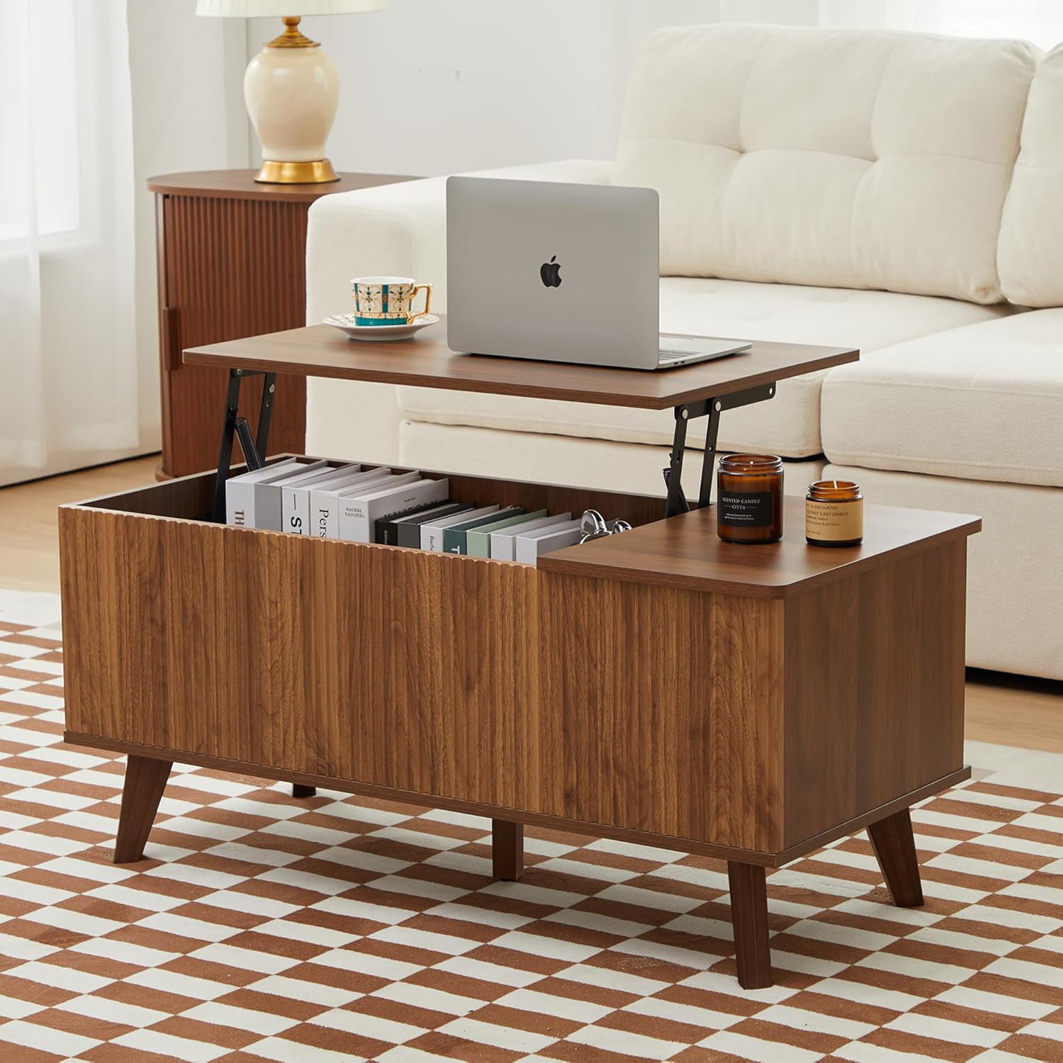 George Oliver Wooden Fluted Lift Top Coffee Table With Hidden ...