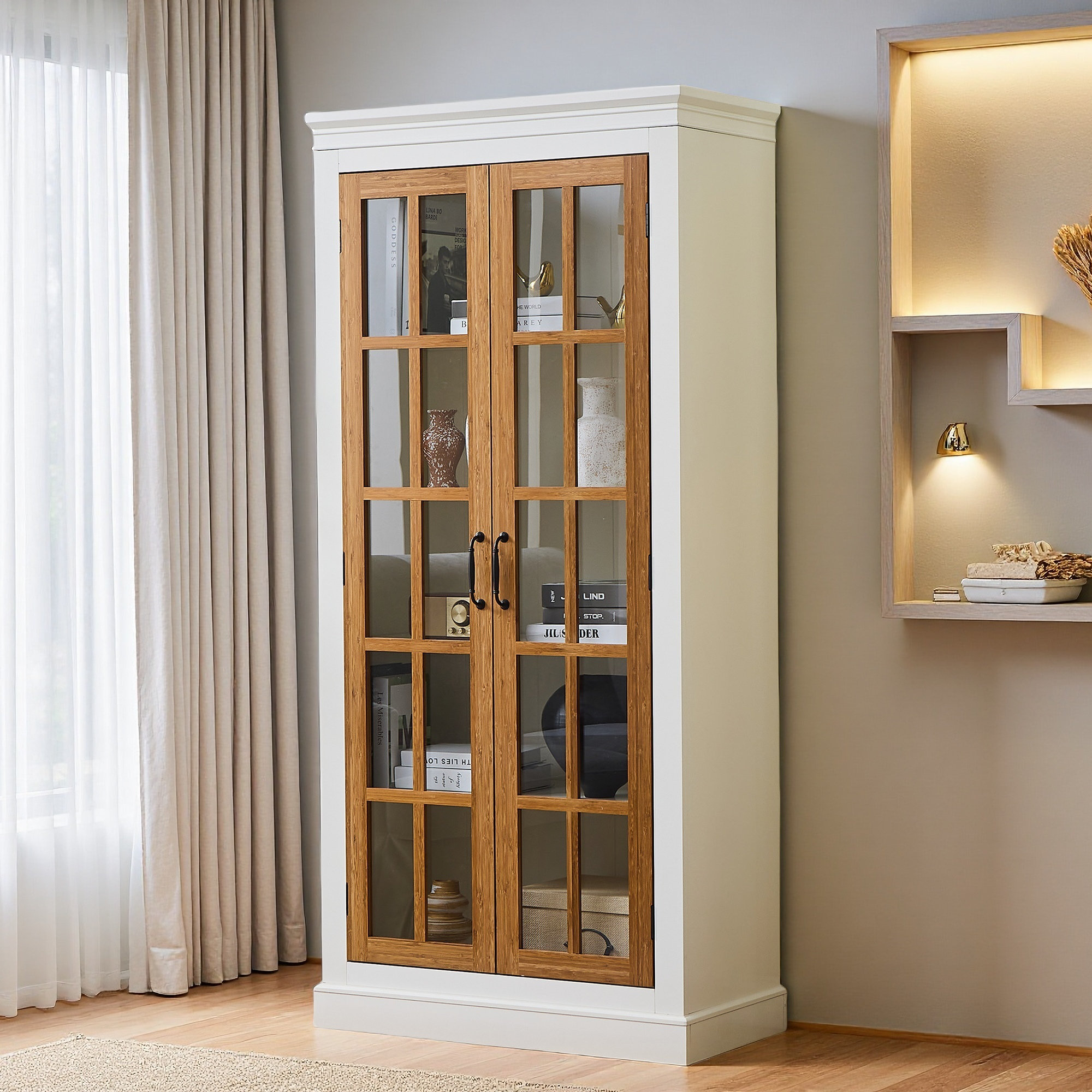 Lark Manor™ 71.2'' Tall Display Cabinet With Glass Doors, Rustic Style China Cabinet, Curio ...