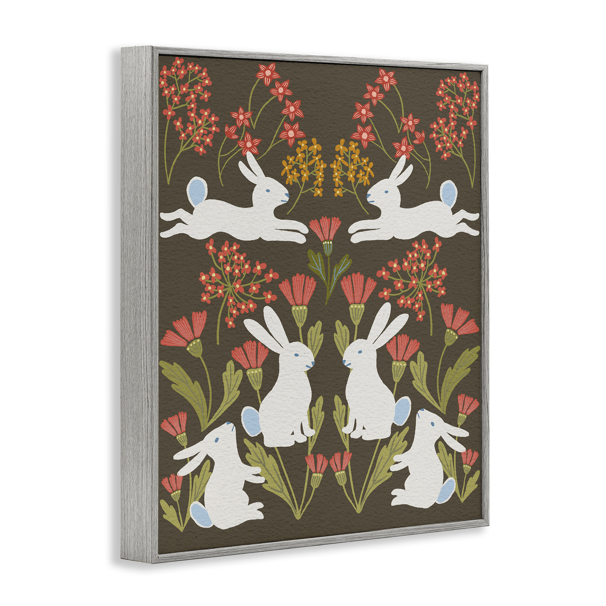 Stupell Industries Wild Spring Blooms & Rabbits Framed Giclee Art ...