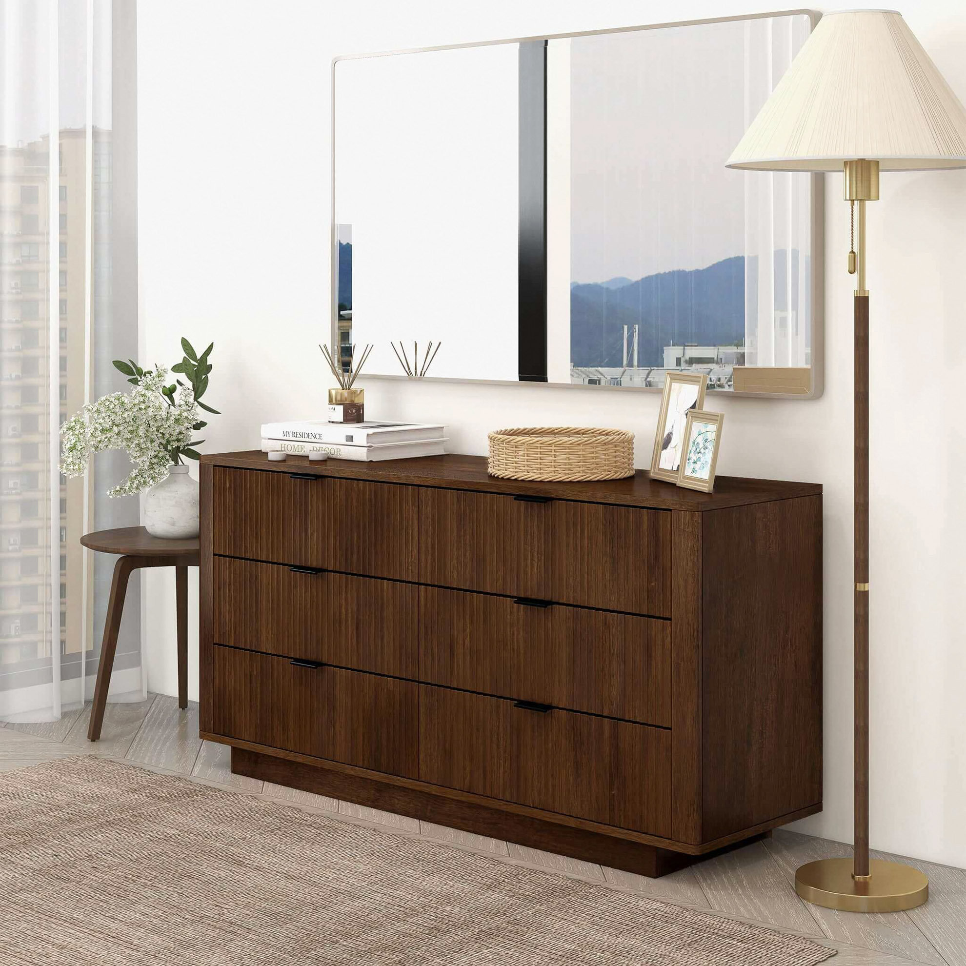Corrigan Studio® Lola Mid Century Modern Walnut Dresser With 6 Drawers ...