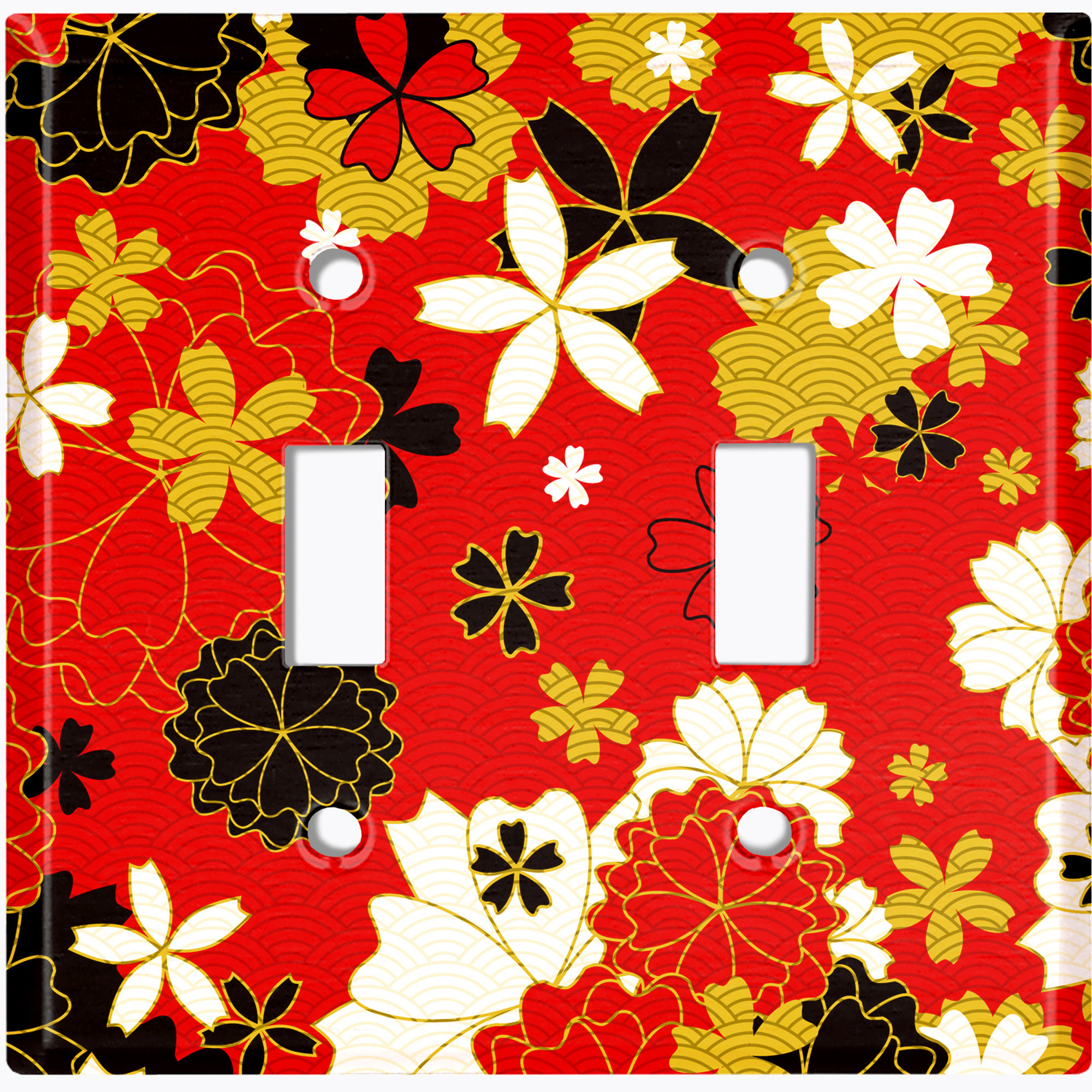 WorldAcc Japanese Pattern Flowers 2-Gang Toggle Light Switch Wall Plate ...