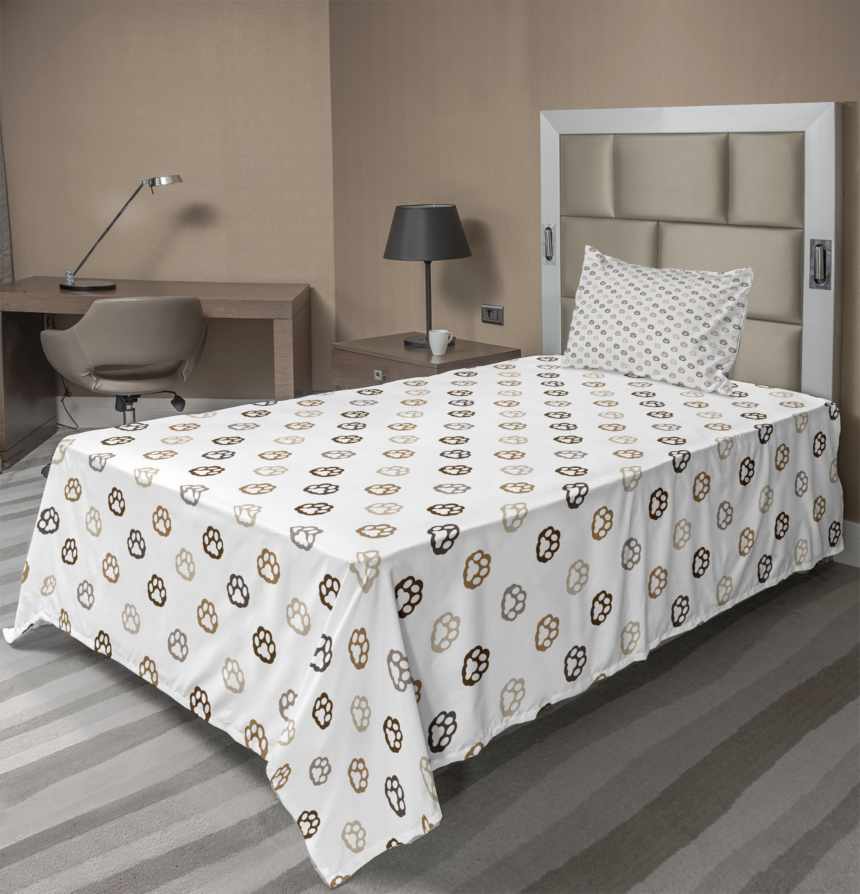 Ambesonne Wolf Sheet SetRepetitive Animal Paws Art Dark Grey and Pale ...