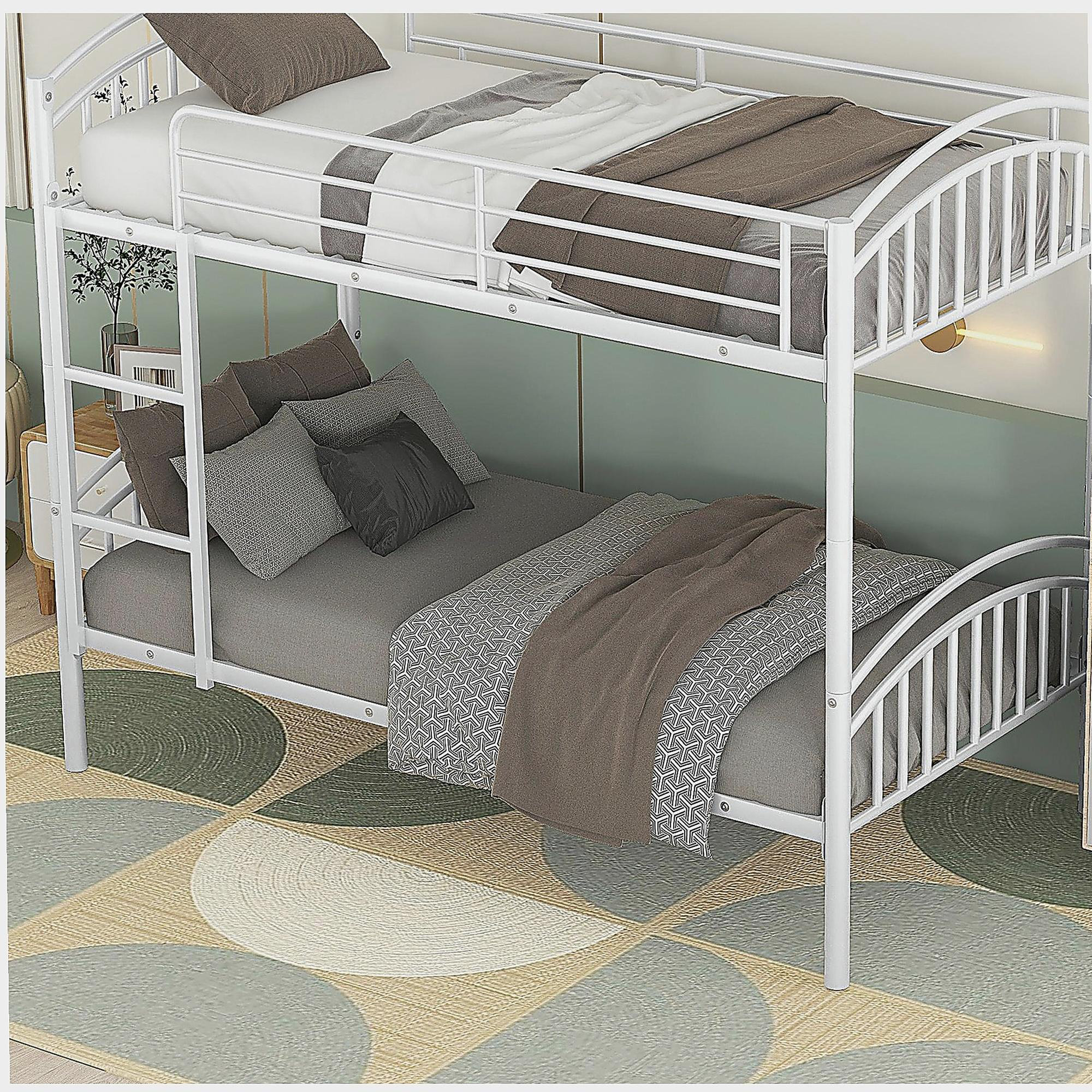17 Stories Double-decker metal bed, divided into two beds (white ...