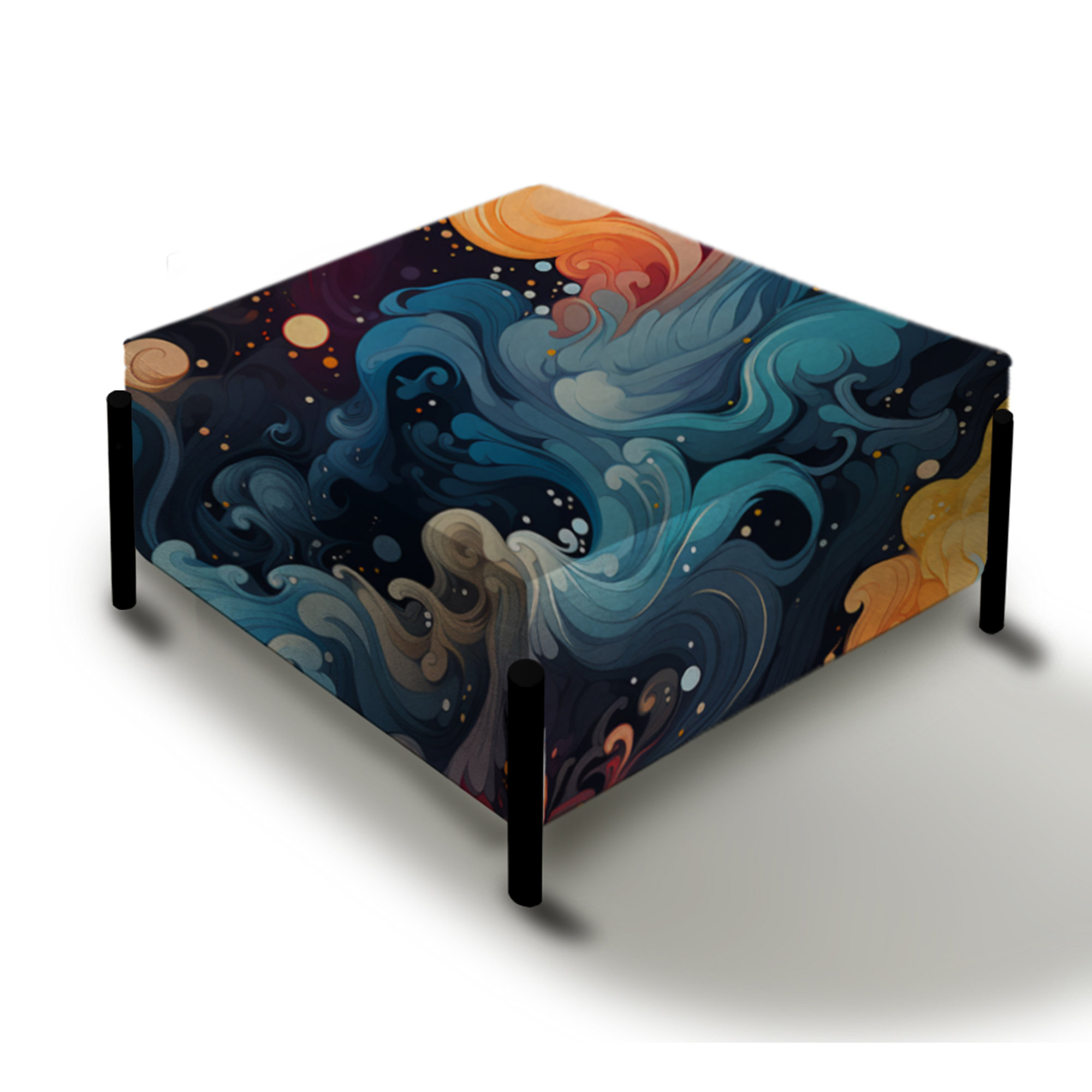 Design Art Celestial Concealment Ripple - Abstract Large Square Ottoman ...
