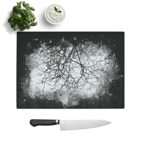 East Urban Home Tempered Glass Bare Tree Paint Splash Chopping Board ...
