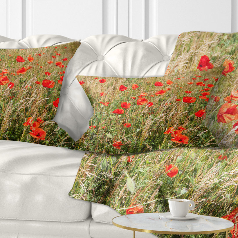 Design Art Red Poppy Field with Full of Flowers - Floral Printed Throw ...