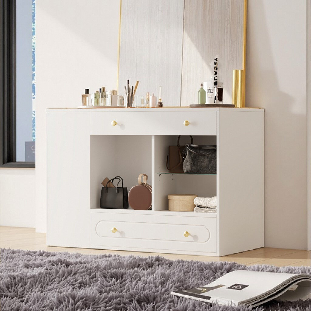 Latitude Run® Luxury Closet Island with Glass Top - 6-Drawer Storage ...