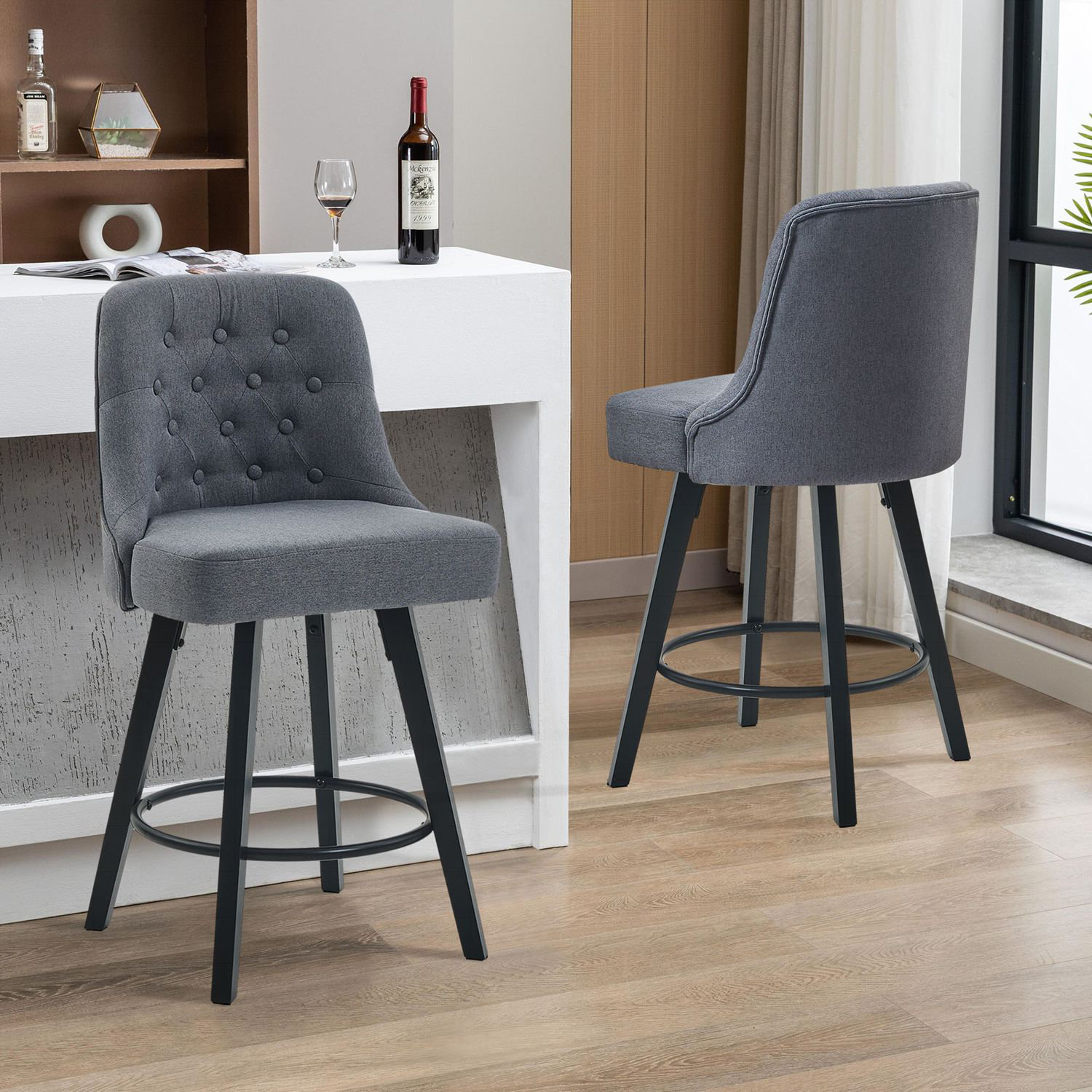 Corrigan Studio Set of 2 Modern Swivel Counter Stools with Linen ...