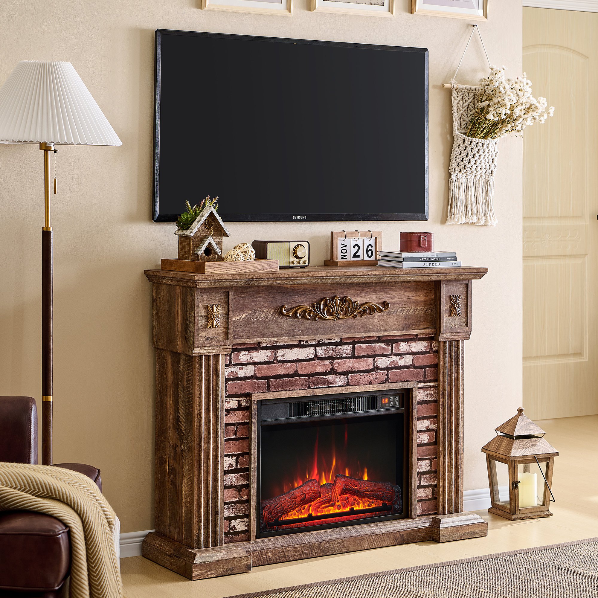 Charlton Home® Electric Fireplace with Mantel, Electric Fireplace ...