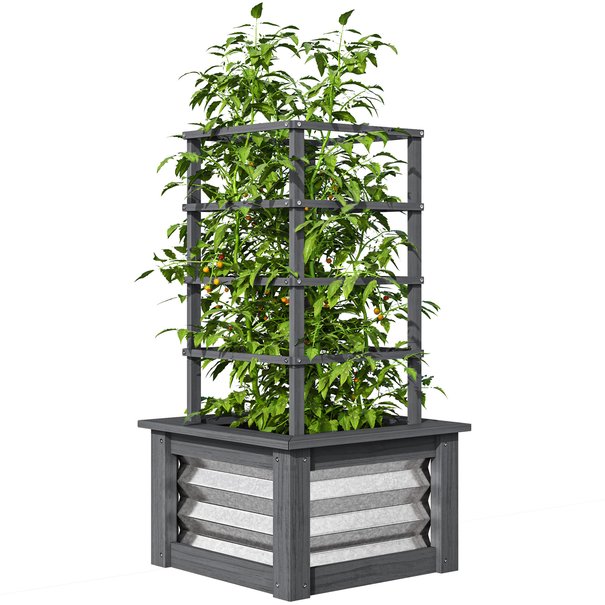 Arlmont & Co. Raised Garden Bed with Trellis, Wooden Planter Box with ...