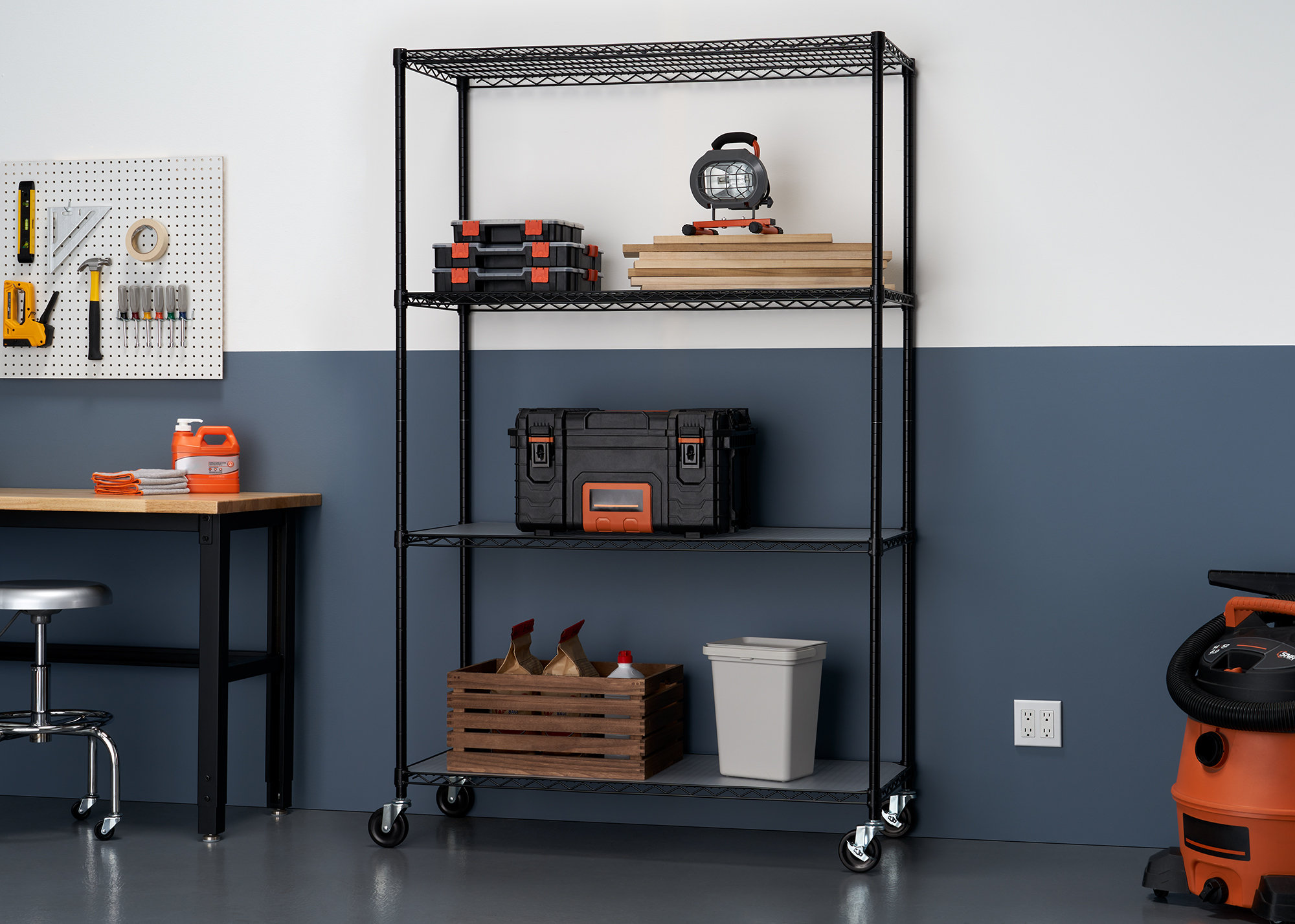 TRINITY Black 4-Tier NSF Rolling Steel Wire Shelving Unit w/ Liners ...