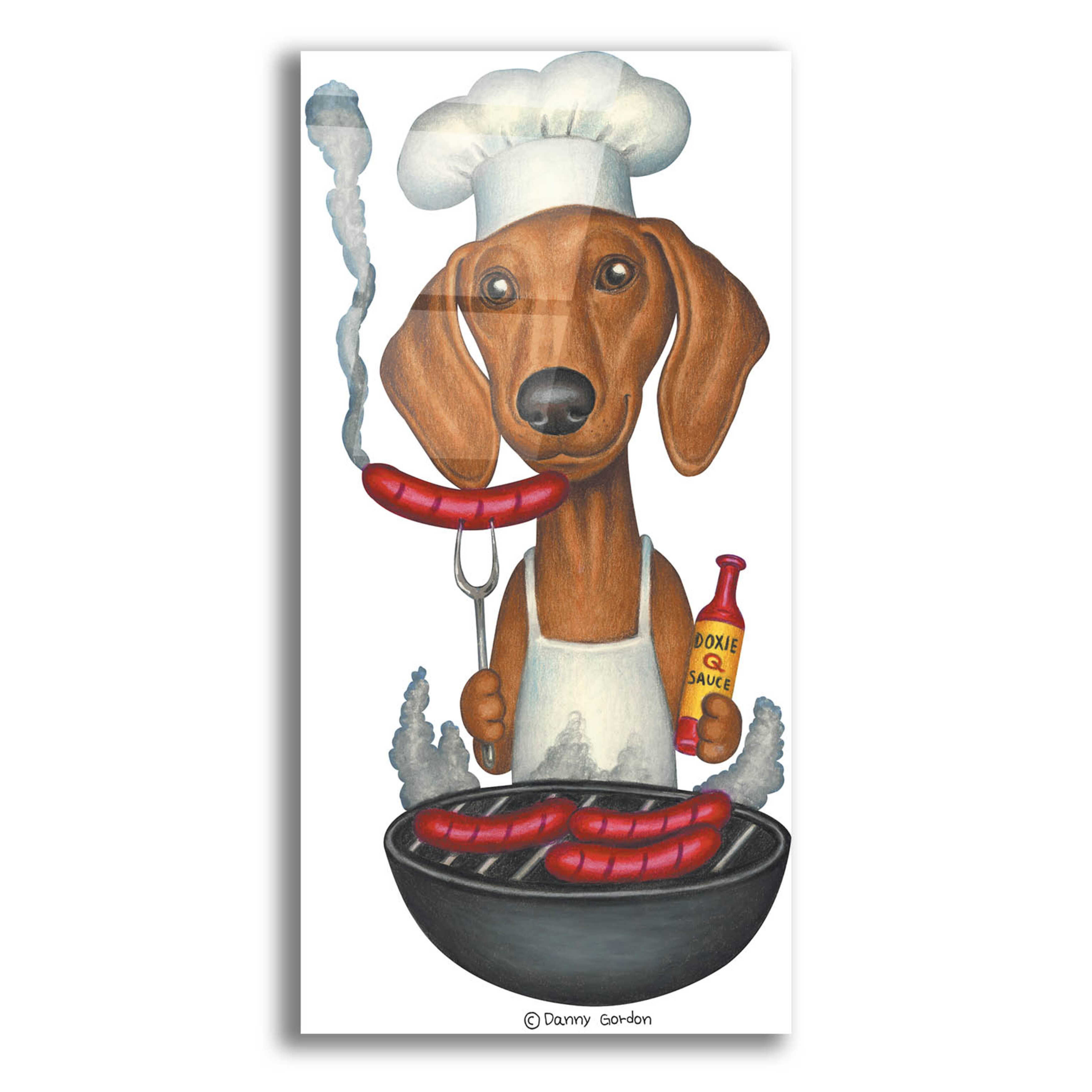 Trinx Brown Dachshund Cooking Wieners On Plastic/Acrylic Print | Wayfair