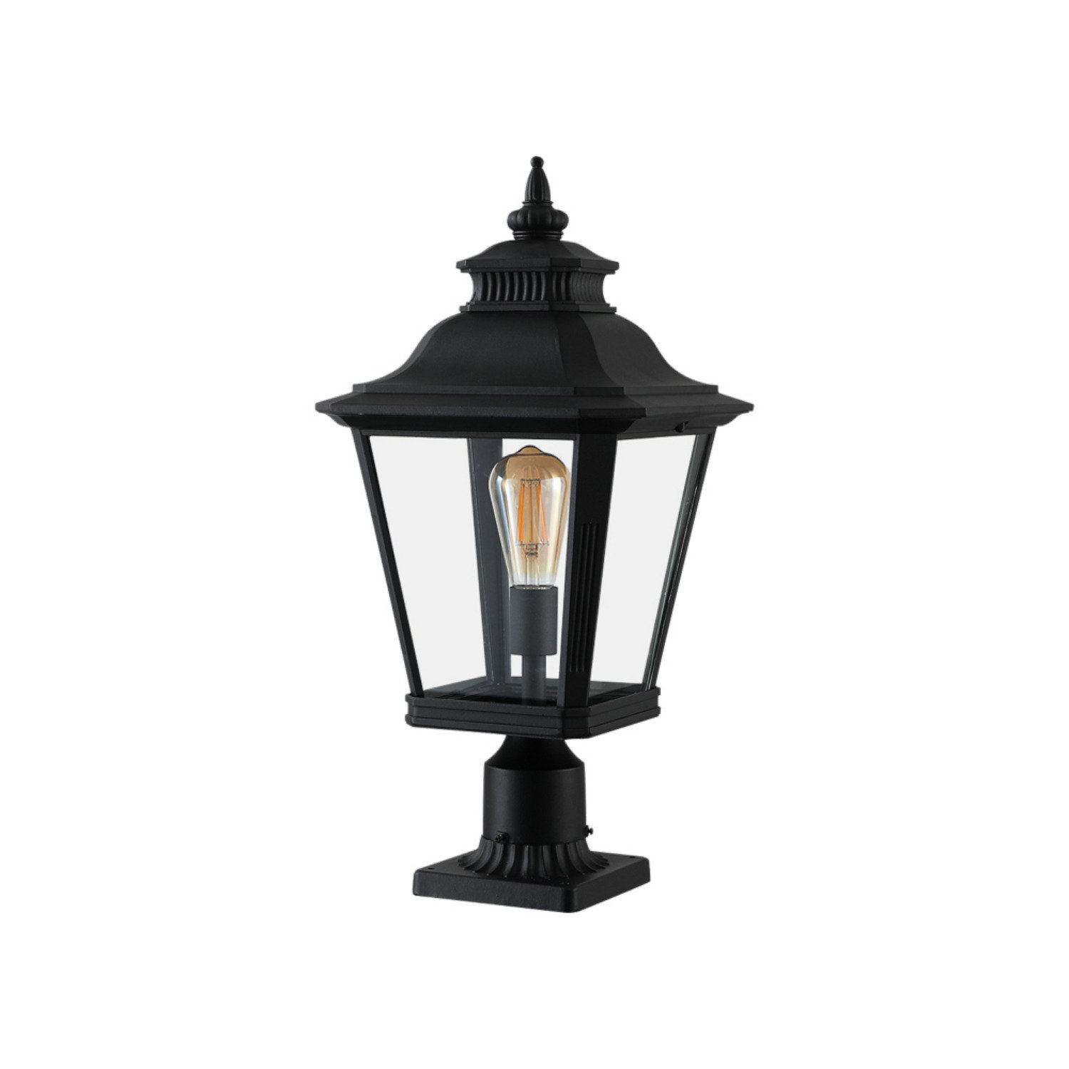 Luteren 1 Pack Outdoor Glass Column Lantern Headlights Black | Wayfair