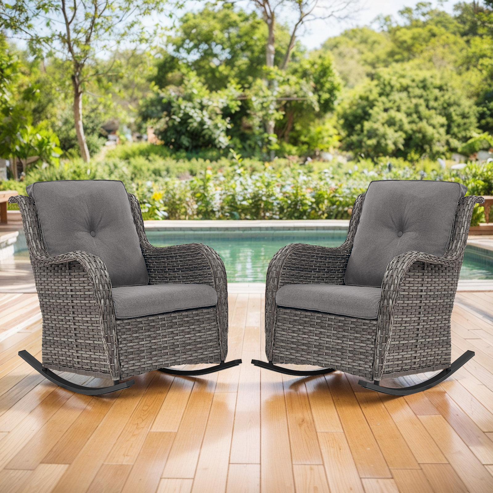 Winston Porter Wendye Comfortable PE Rattan Wicker Outdoor Rocking ...