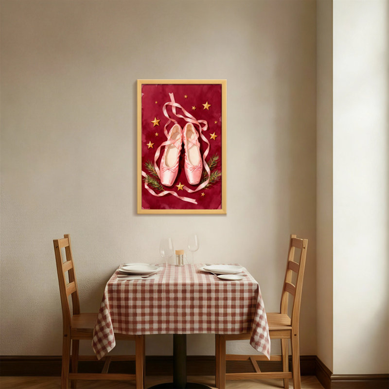 Everly Quinn Christmas Pink Ballet Shoes With Stars And Pine Branches ...