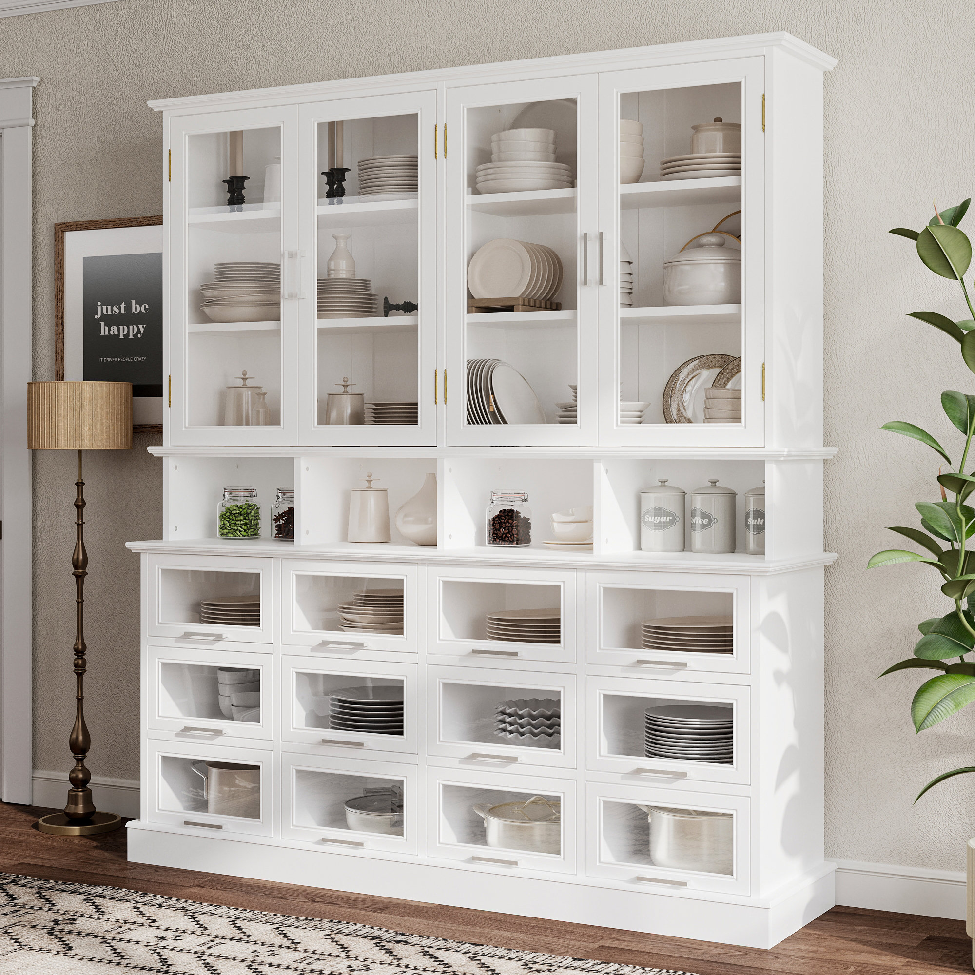 Ophelia & Co. 78.7" H Large White Dining Hutch With Glass Doors & 12 ...