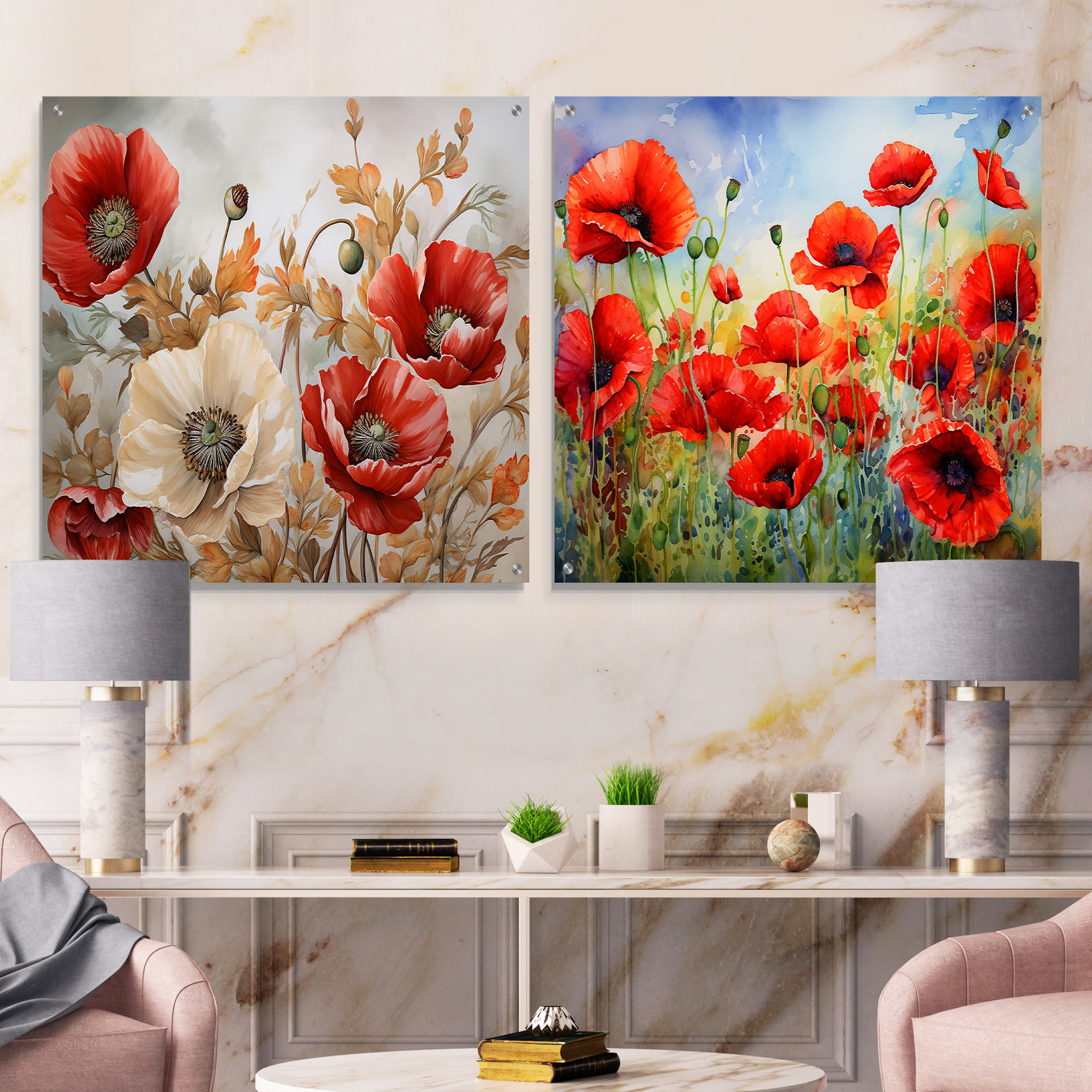 Design Art Poppies Charm In Winter Delight II - Poppies Acrylic Wall ...