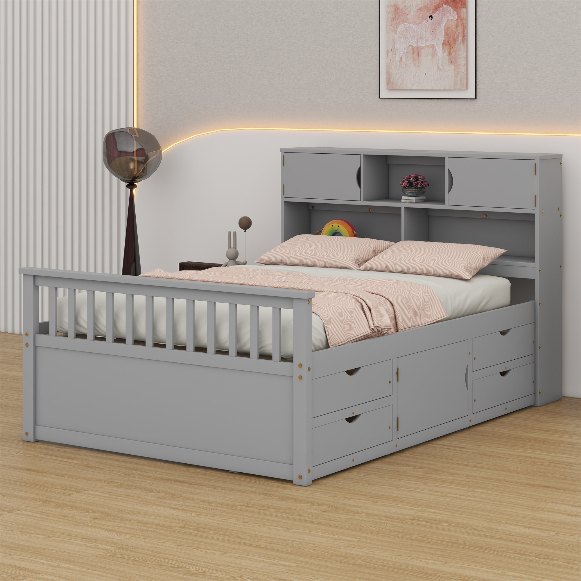 Lark Manor Captain Platform Bed Frame With Storage Bookcases And ...