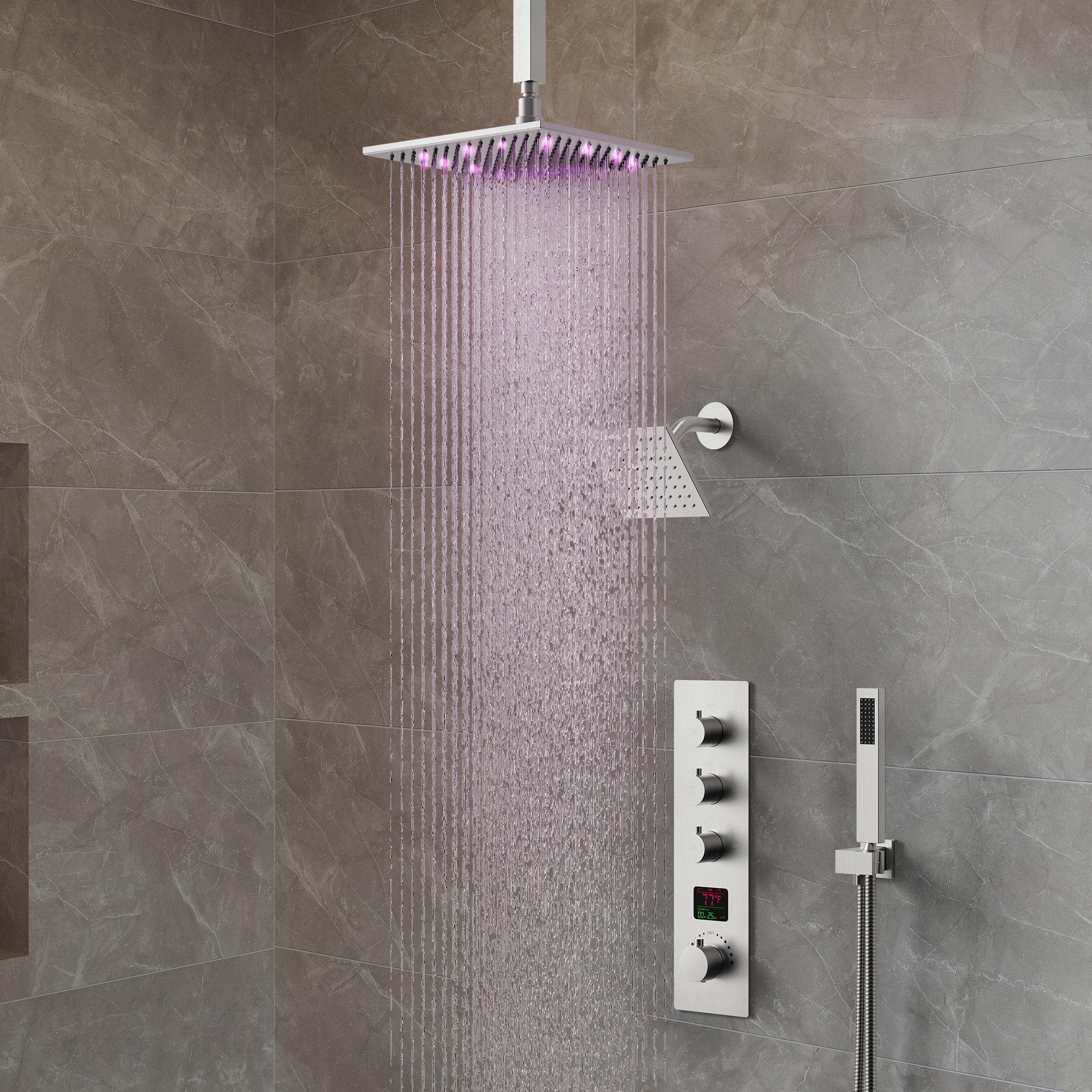 EVERSTEIN Thermostatic Digital Shower System Set, 12" & 6" Dual ...