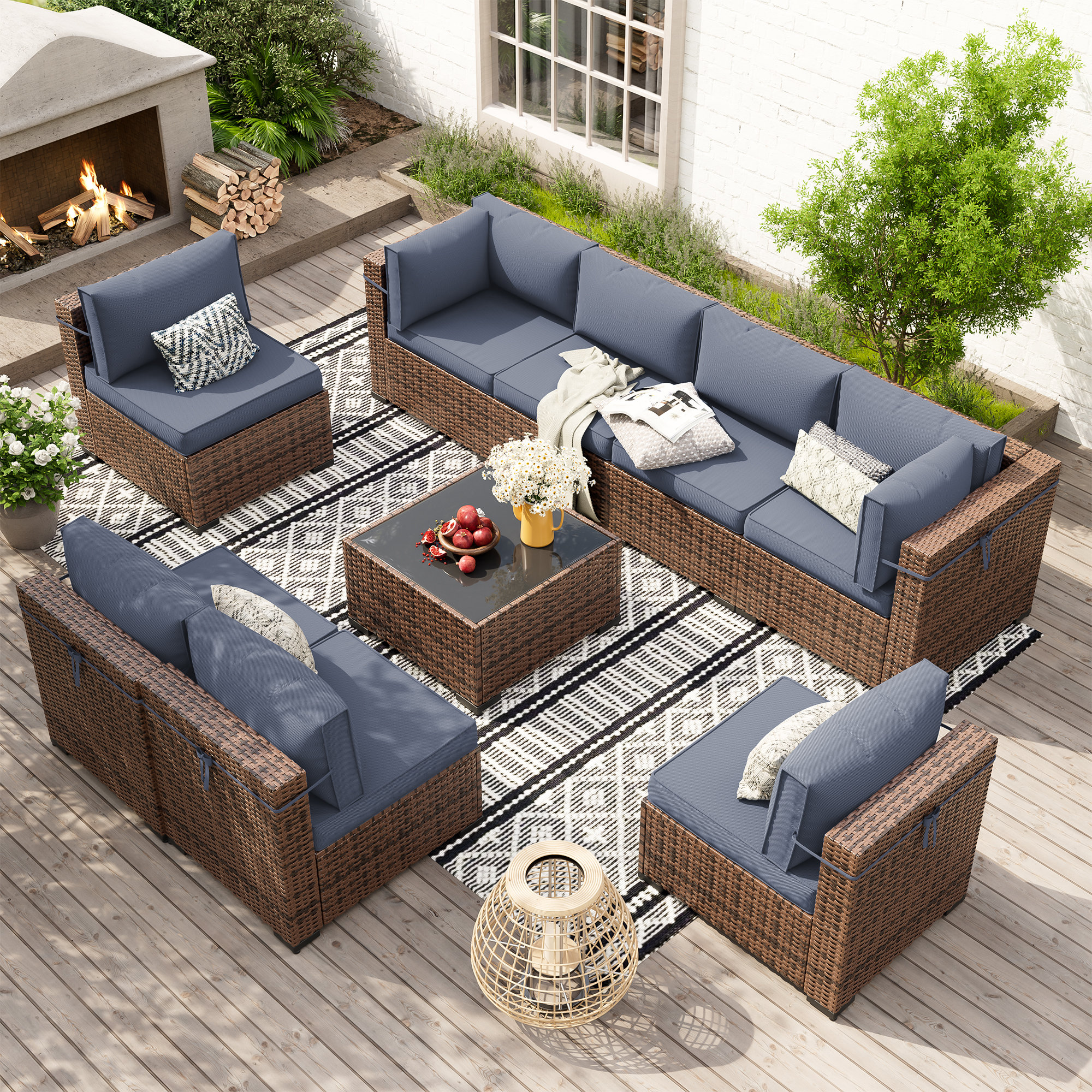 Latitude Run® Rattan Sectional Conversation Sets With Coffee Table ...