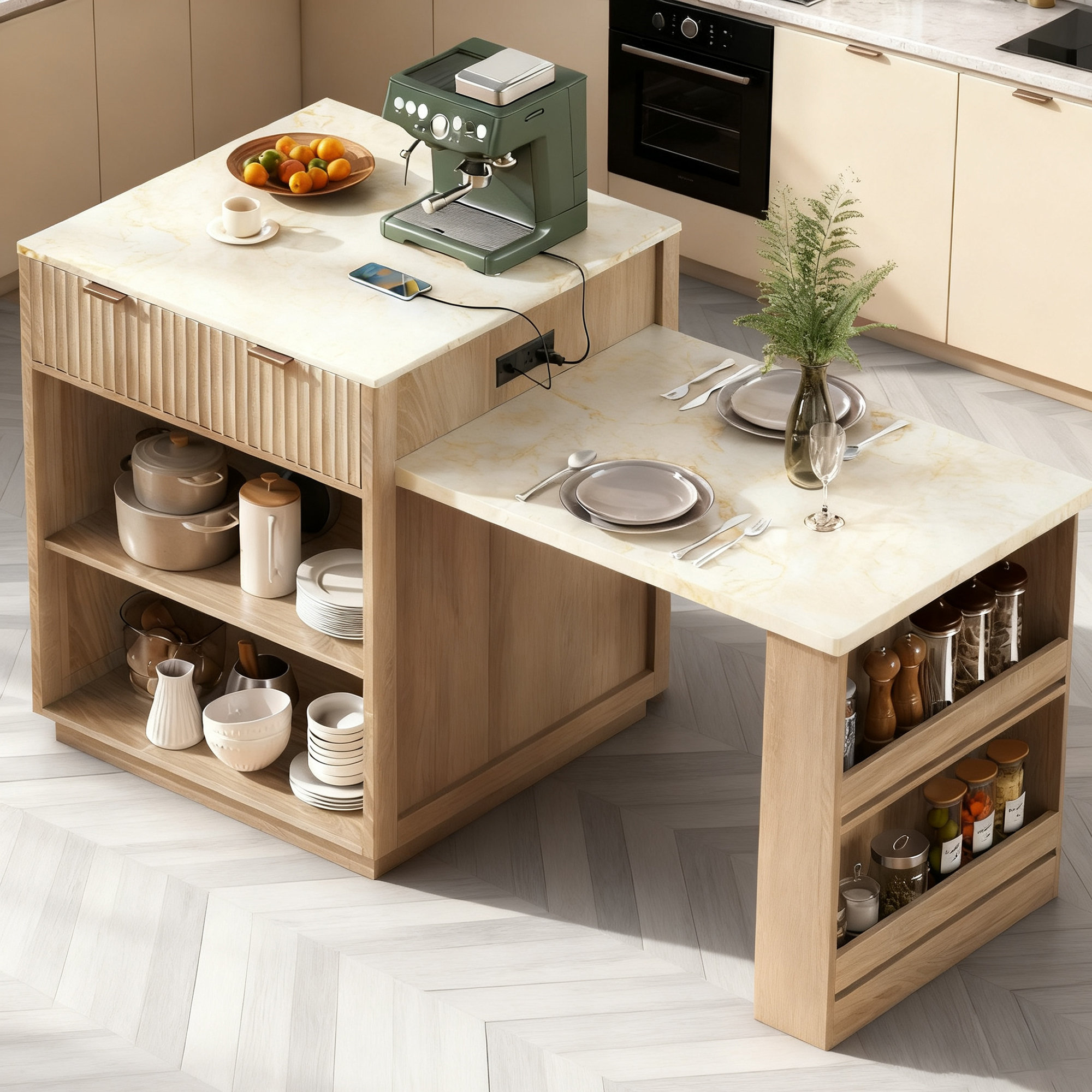 Corrigan Studio Kitchen Island Retractable with Power Outlets - Wayfair ...