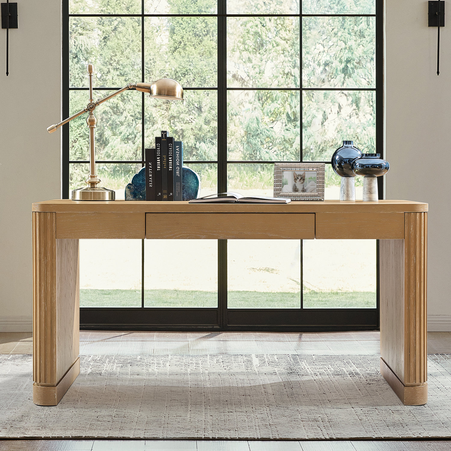 Latitude Run® Aranza 60”Solid Wood Base Fluted Desk With Cable ...