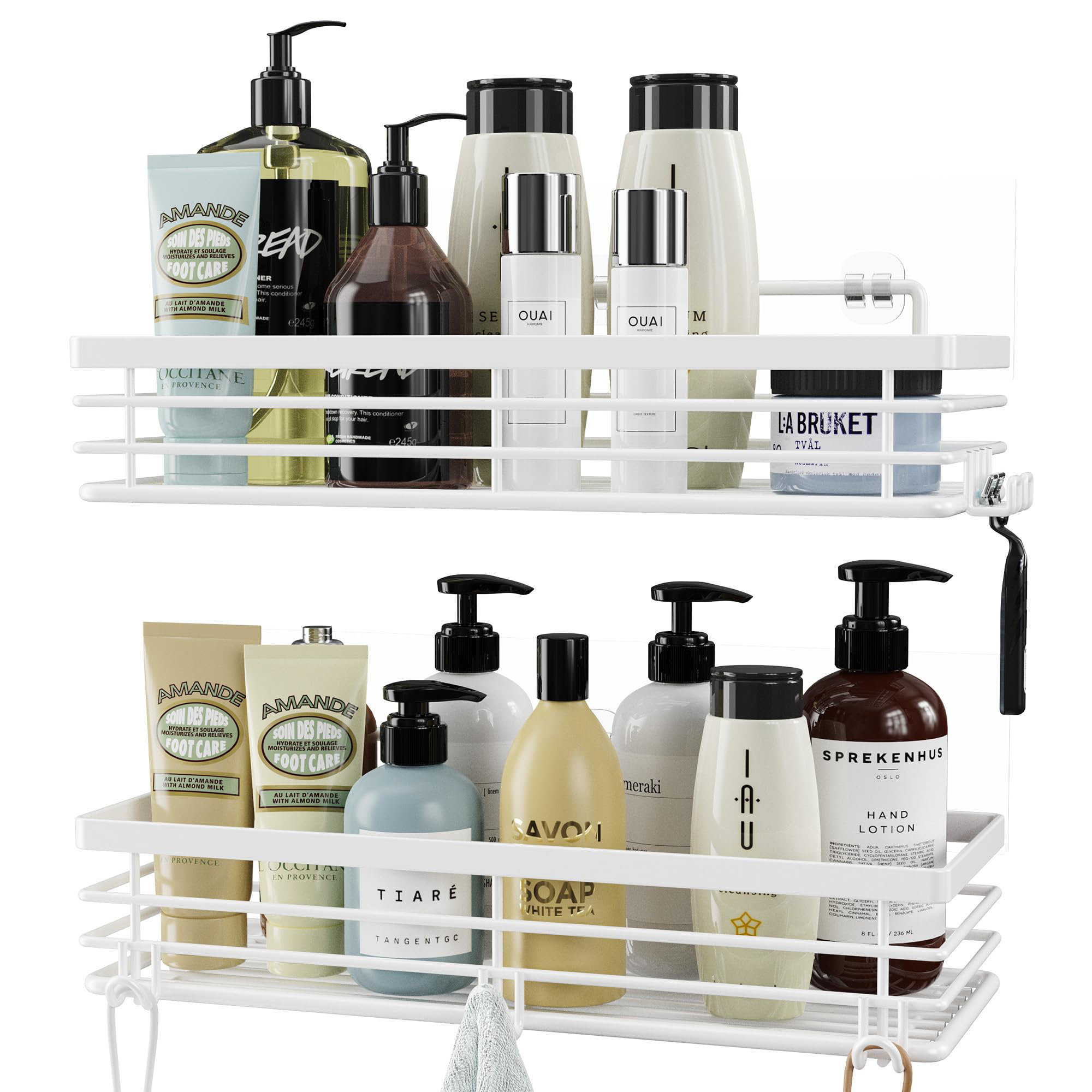 Rebrilliant Shower Caddy With 5 Hooks For Hanging Razor And Sponge ...