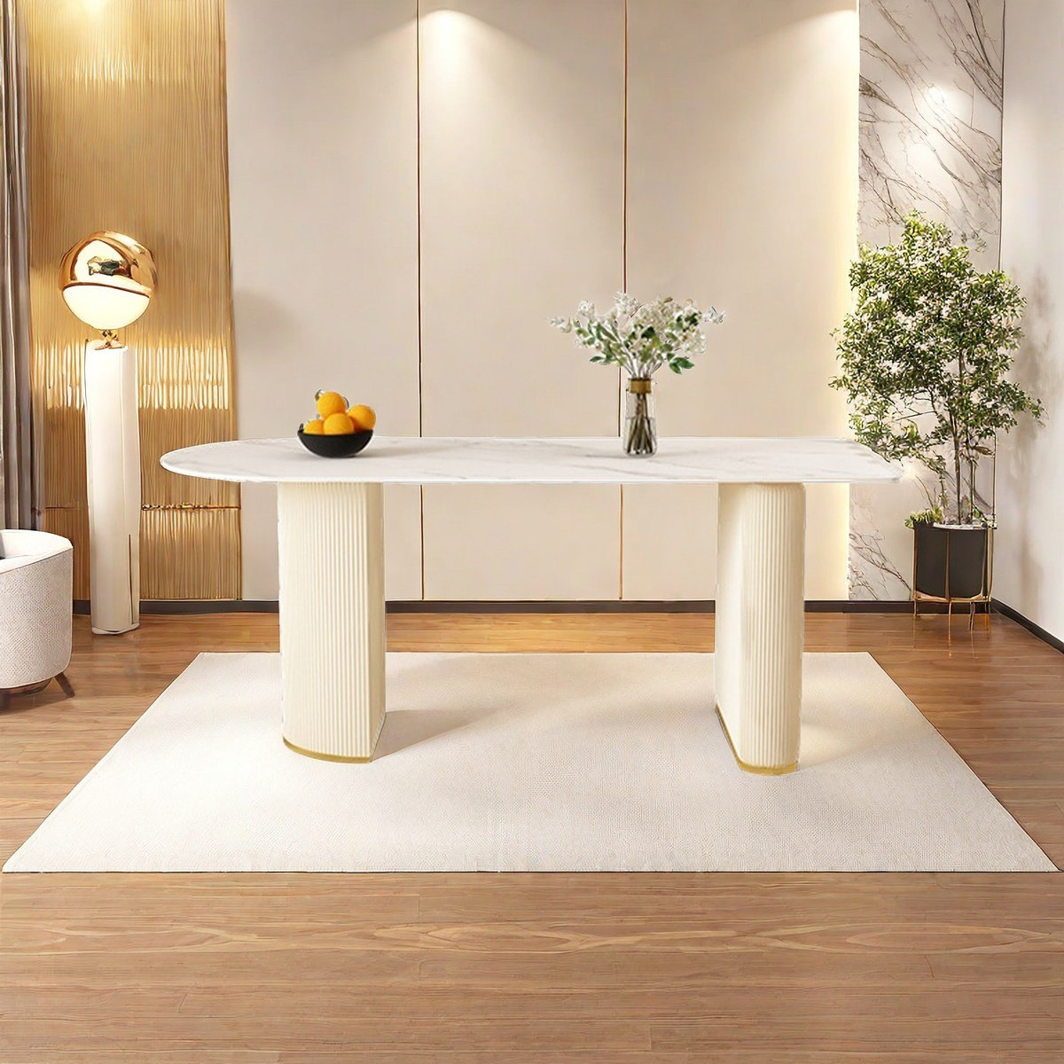 Animoe D Furniture French Cream Rock Dining Table - Half Moon Shape ...