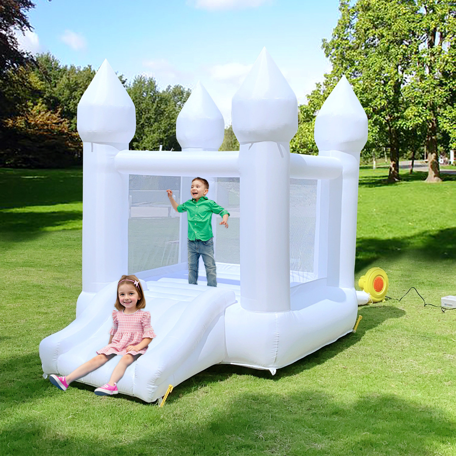 Connsann 6' x 9' Oxford White Bounce House with Slide and Air Blower ...