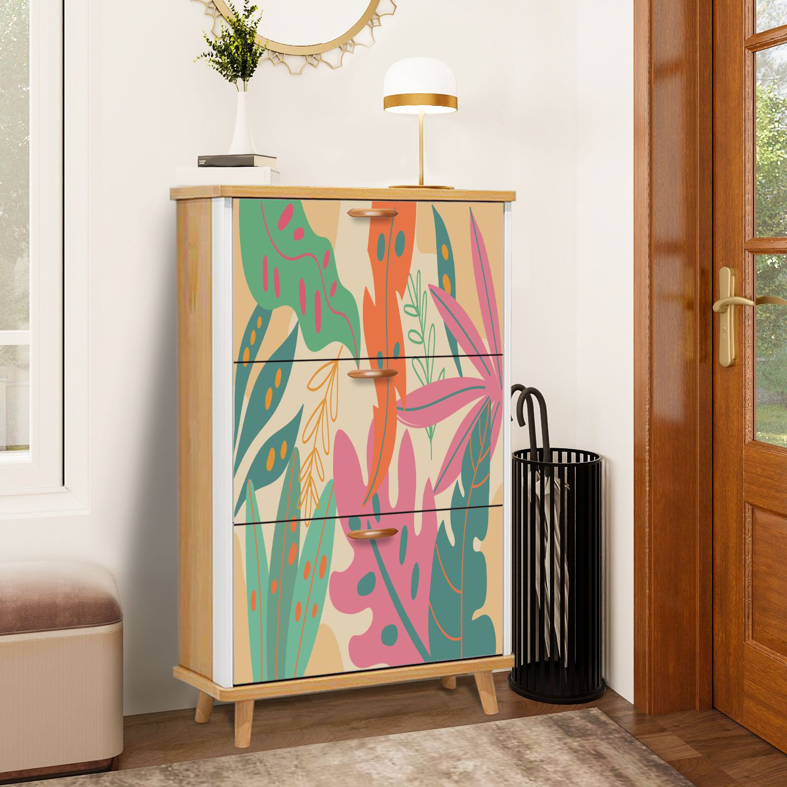 East Urban Home Shoe Storage Cabinet with 3 Flip Drawers for Tropical ...