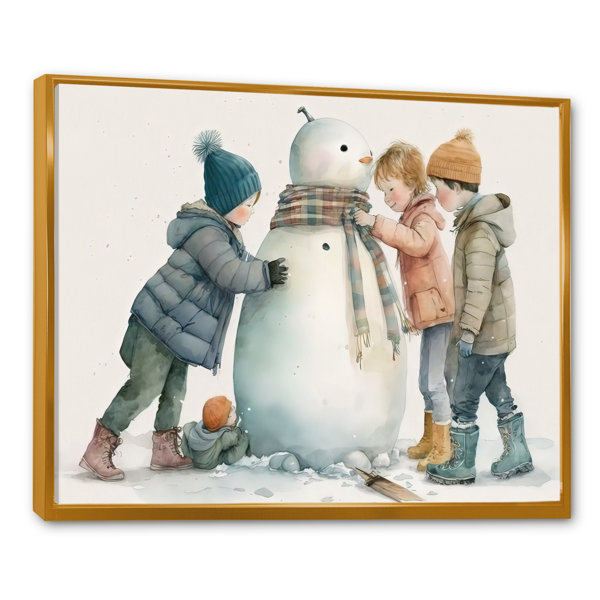 DesignArt " Kids Building A Huge Snowman IV " | Wayfair