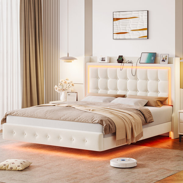Latitude Run® Upholstered Platform Bed with LED Lights, Charging Port ...