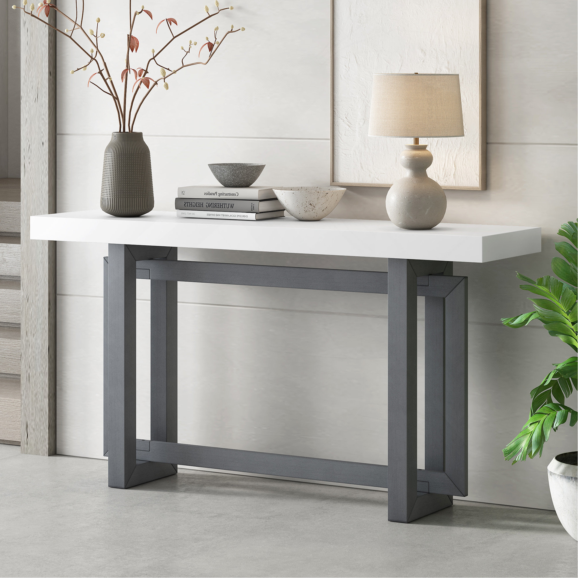 Latitude Run® 59.1" Painted Entryway Table With Pine Veneer,Unique ...