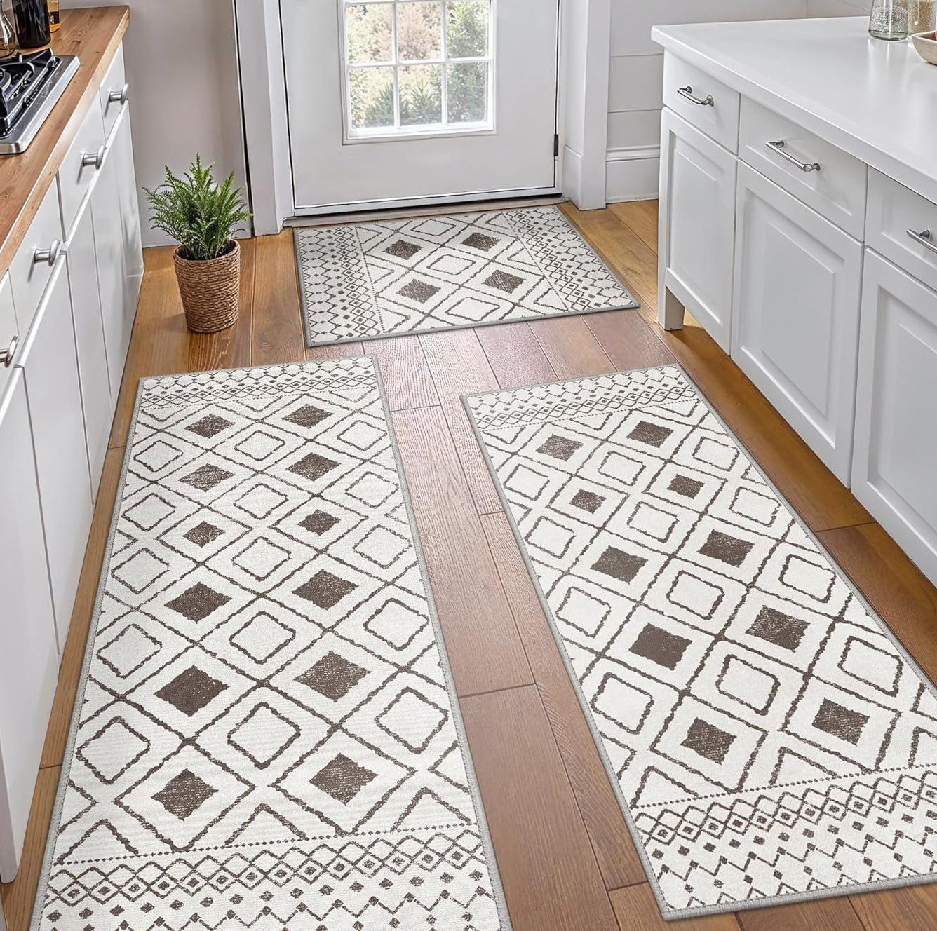 Foundry Select Kitchen Mats for Floor Set of 3 Non-Slip Washable Rugs ...