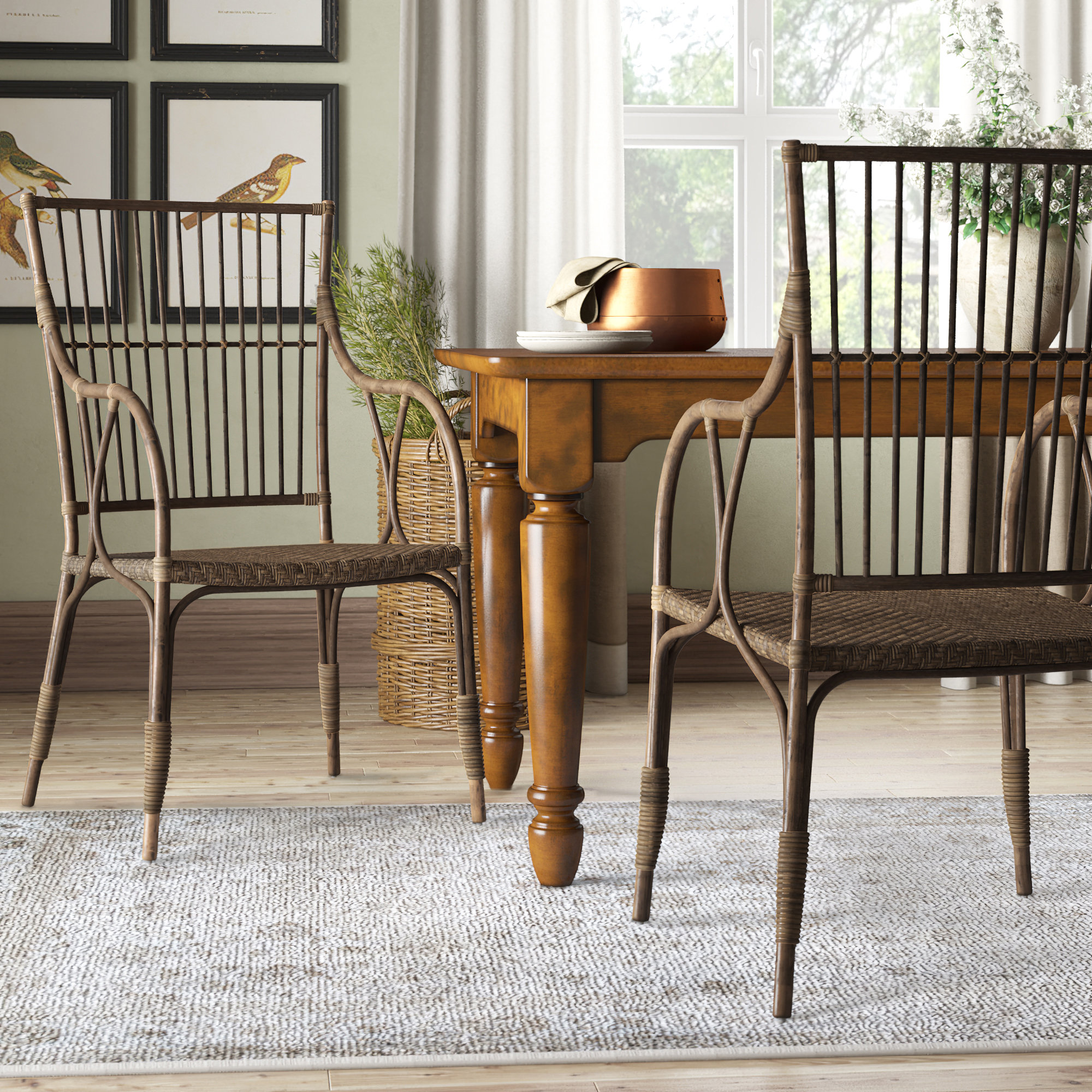 Alcott Hill Eberta Slat Back Arm Chair in Natural Rustic & Reviews ...